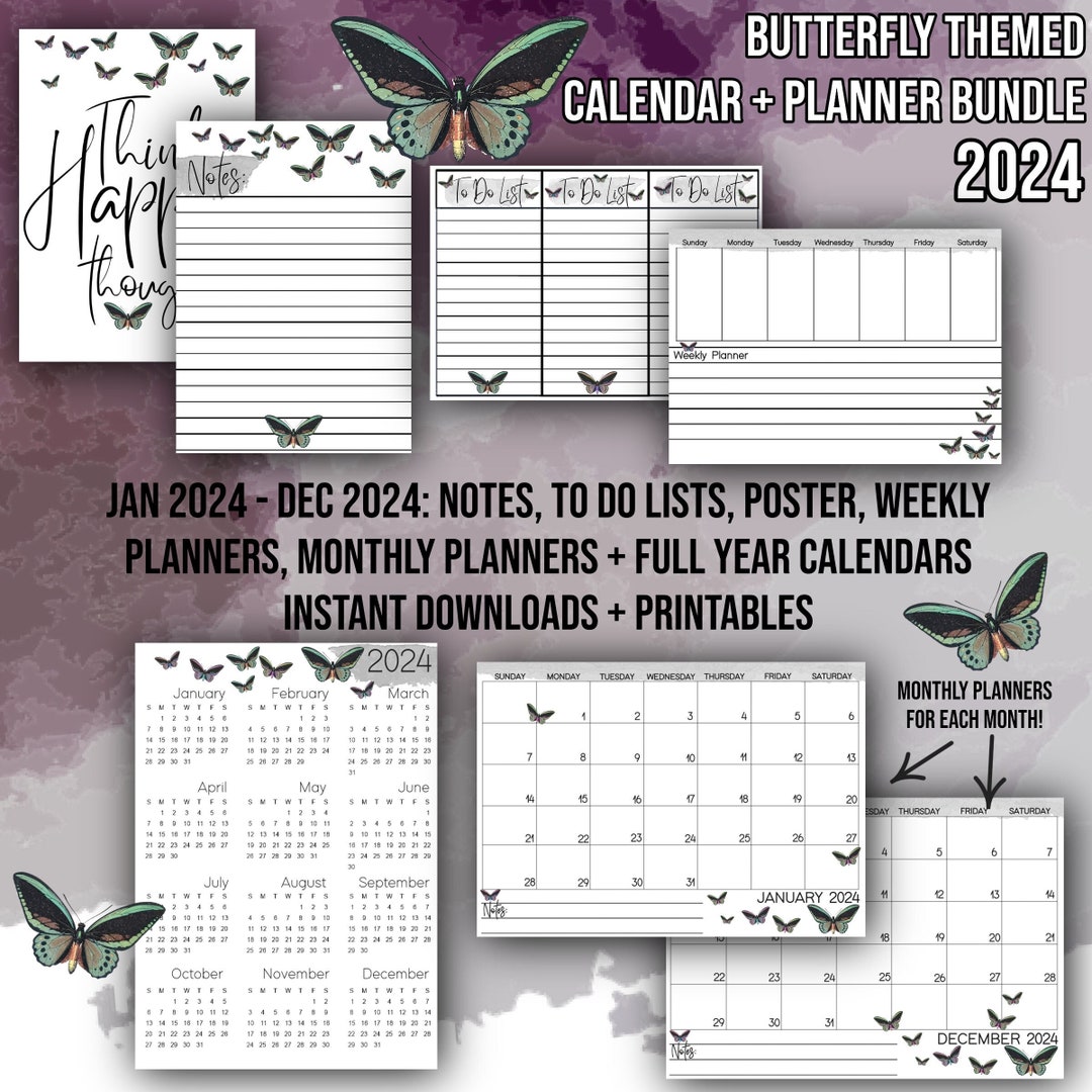 2024 Butterfly Themed Printable Calendar and Planners / Monthly ...