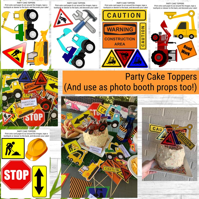 Kids Construction Party Printables: Cake Toppers, Bunting, Labels (PDF ...
