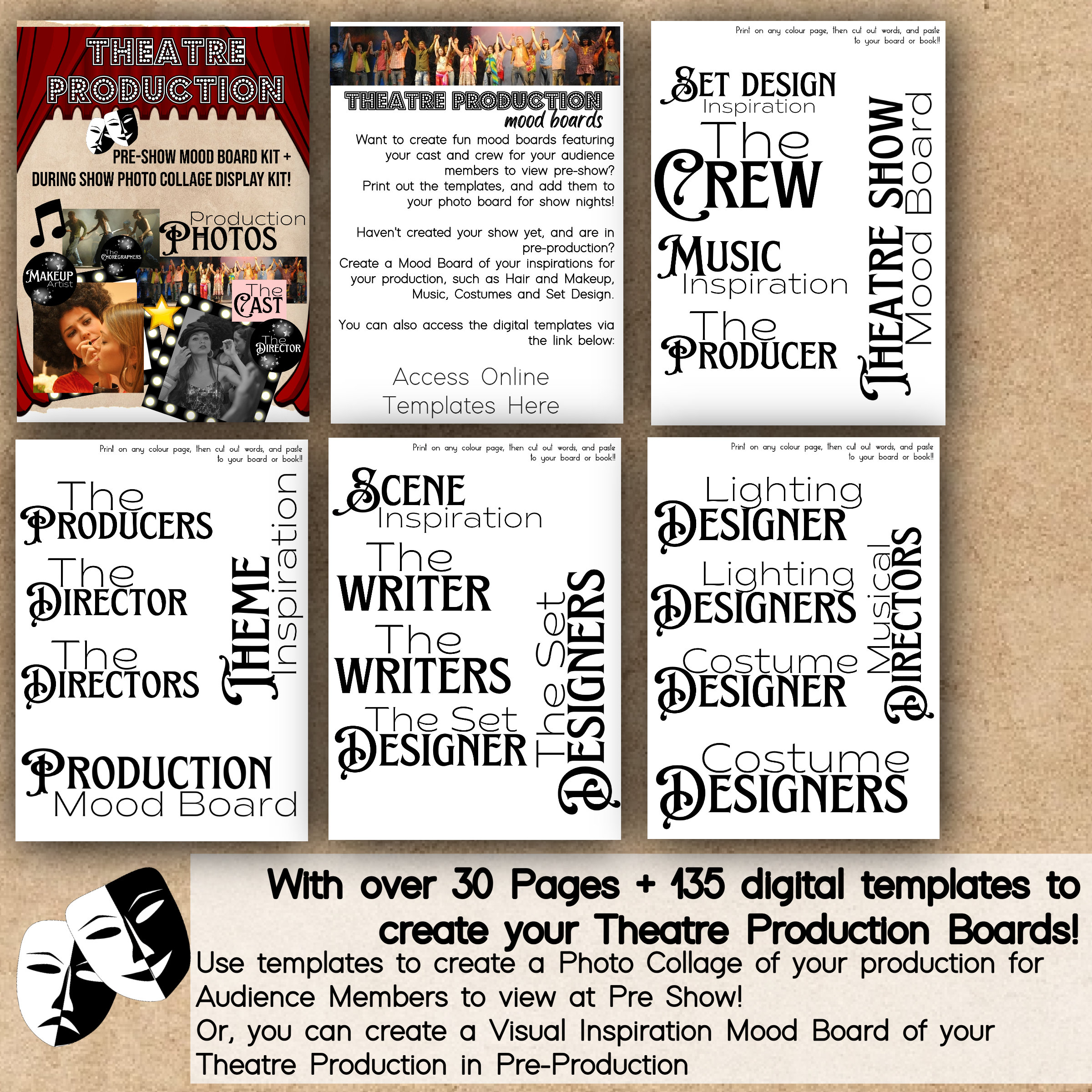 THEATRE PRODUCTION Mood Board Kit / Theatre Show Photo Collage / Front ...