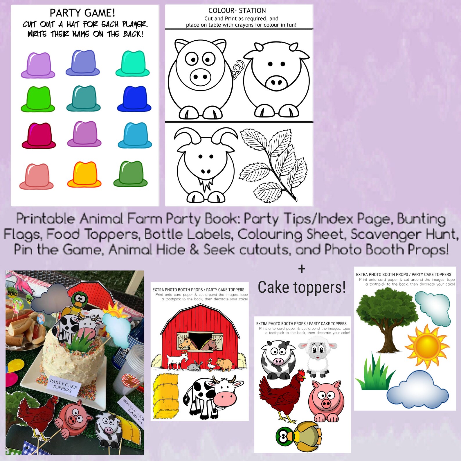 Printable Farm Animal Party for Kids / Farm Animal Cake - Etsy Australia