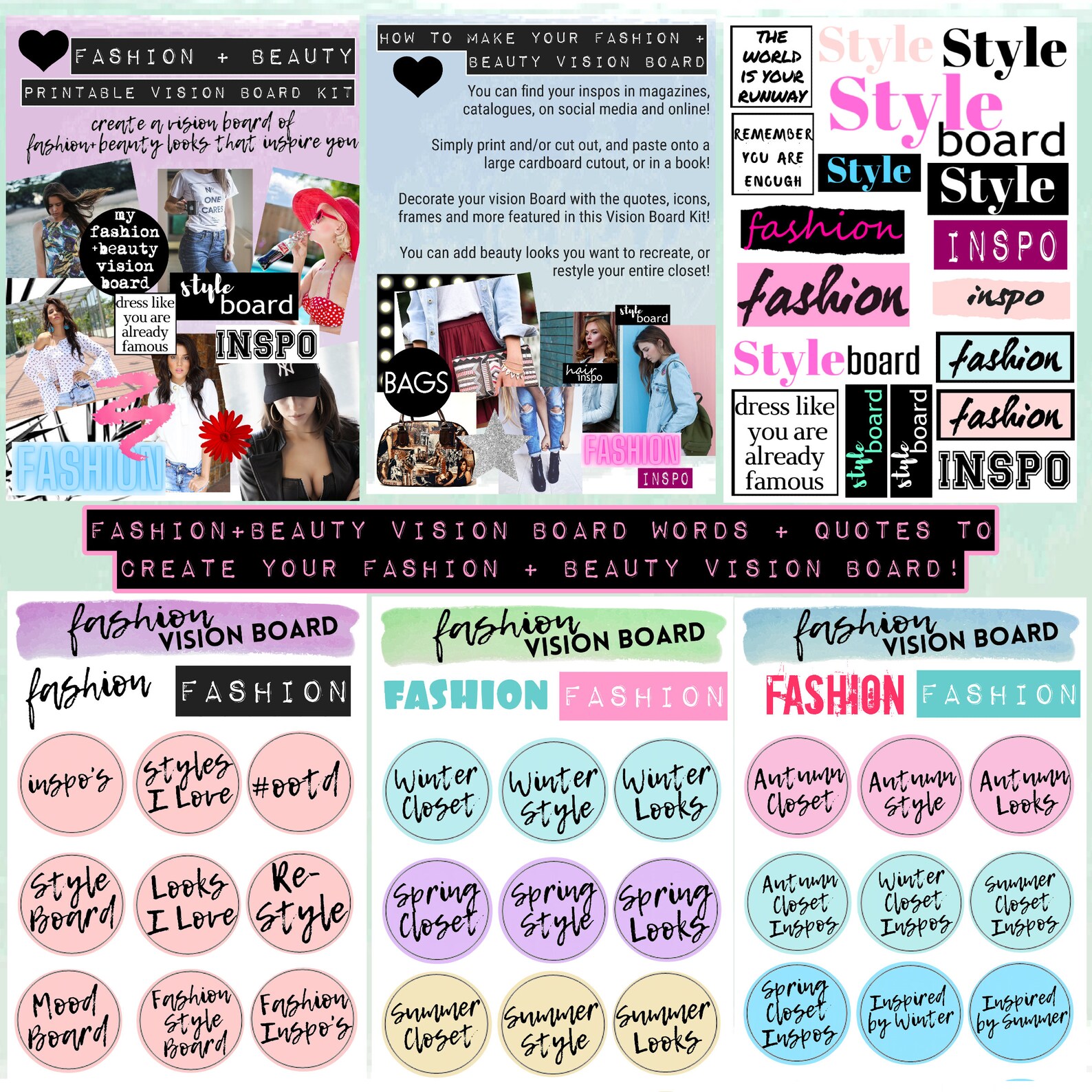 Fashion and Beauty Vision Board Kit / Printable Fashion and - Etsy Canada