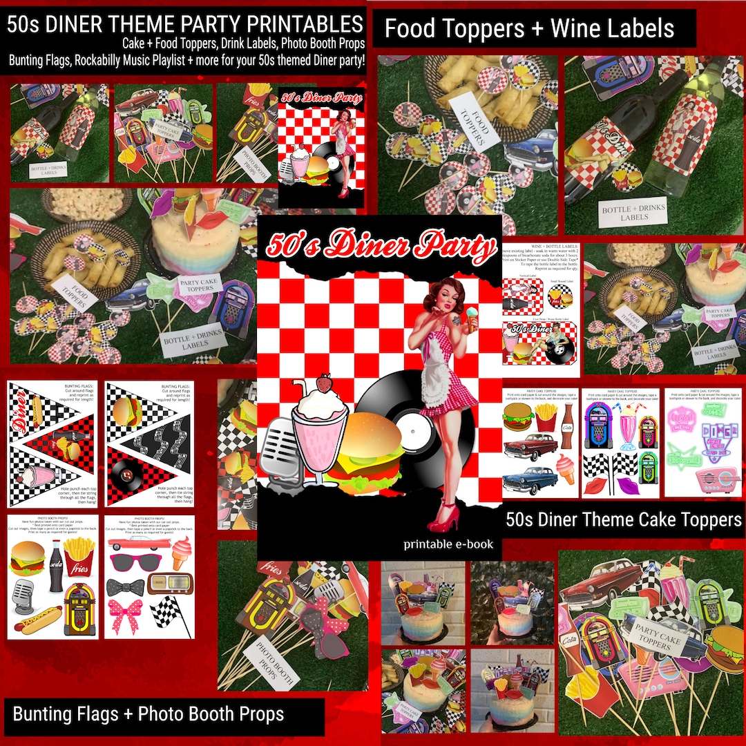 50s Diner Printable Party / 50's Diner / 50's Diner Cake Toppers ...