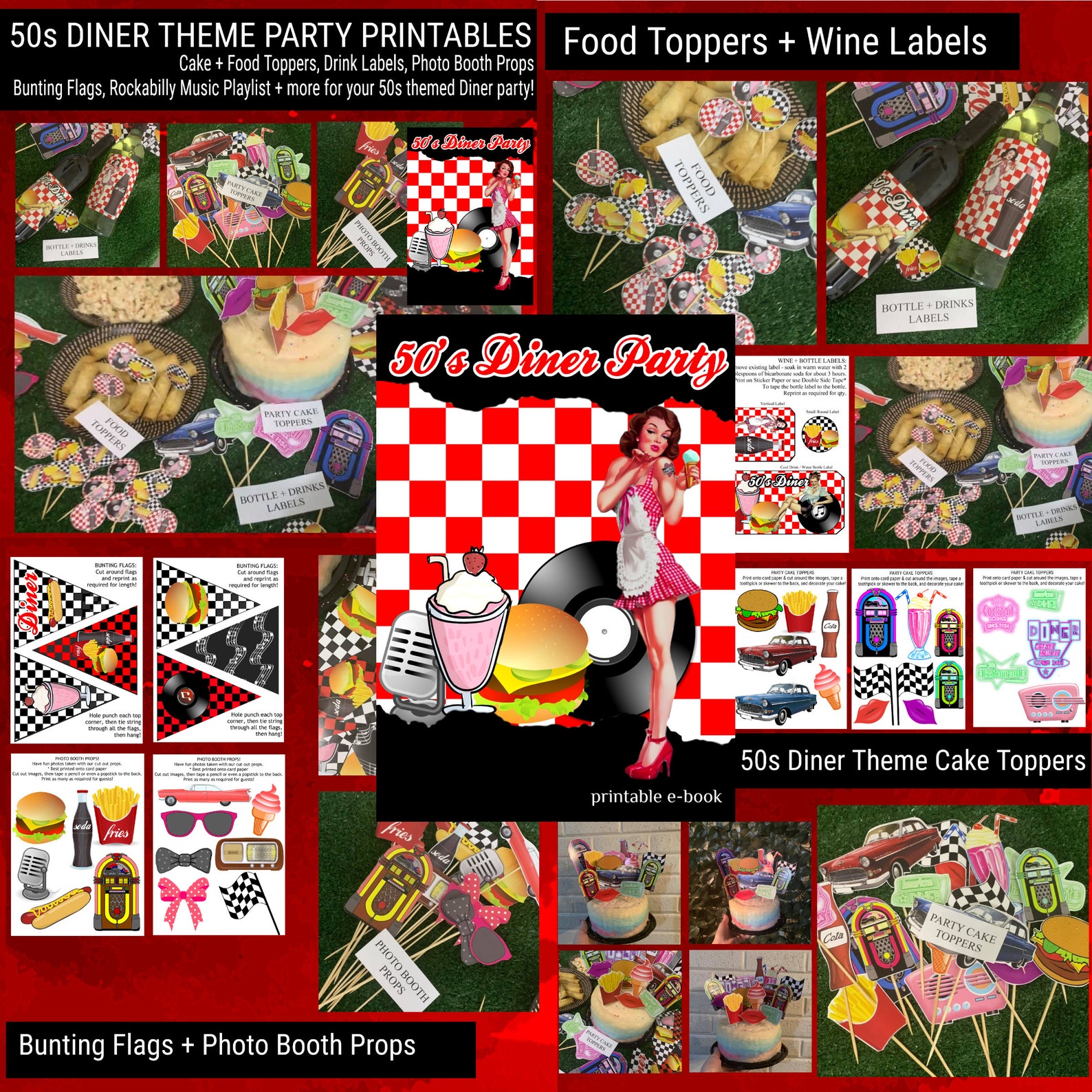 50s Diner Printable Party / 50's Diner / 50's Diner Cake Toppers ...