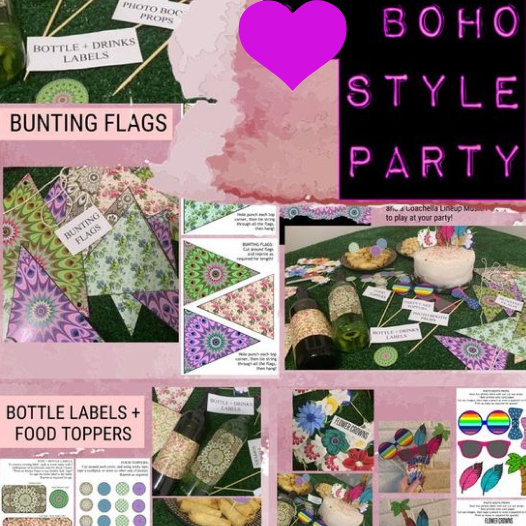 Festival Vibes Printable Party Pack / Boho Party Theme / Bunting Flags ...