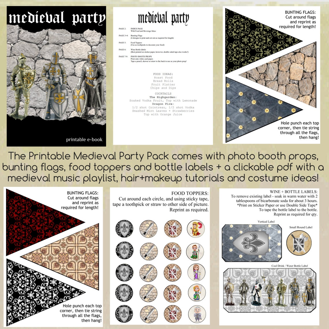 Medieval Themed Printable Party Pack / Medieval Parties / - Etsy