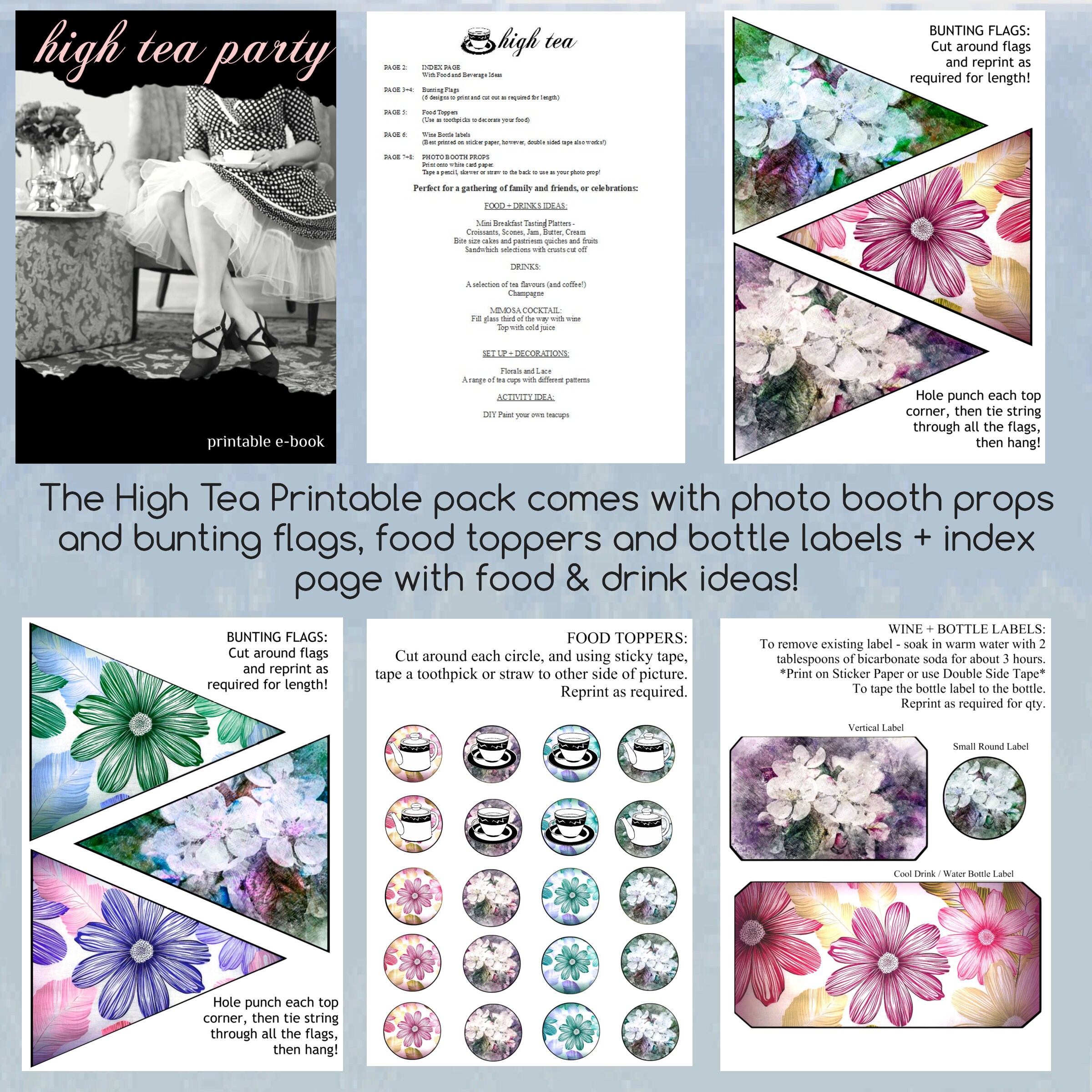 High Tea Printable Party Pack / High Tea Food Toppers / High - Etsy ...