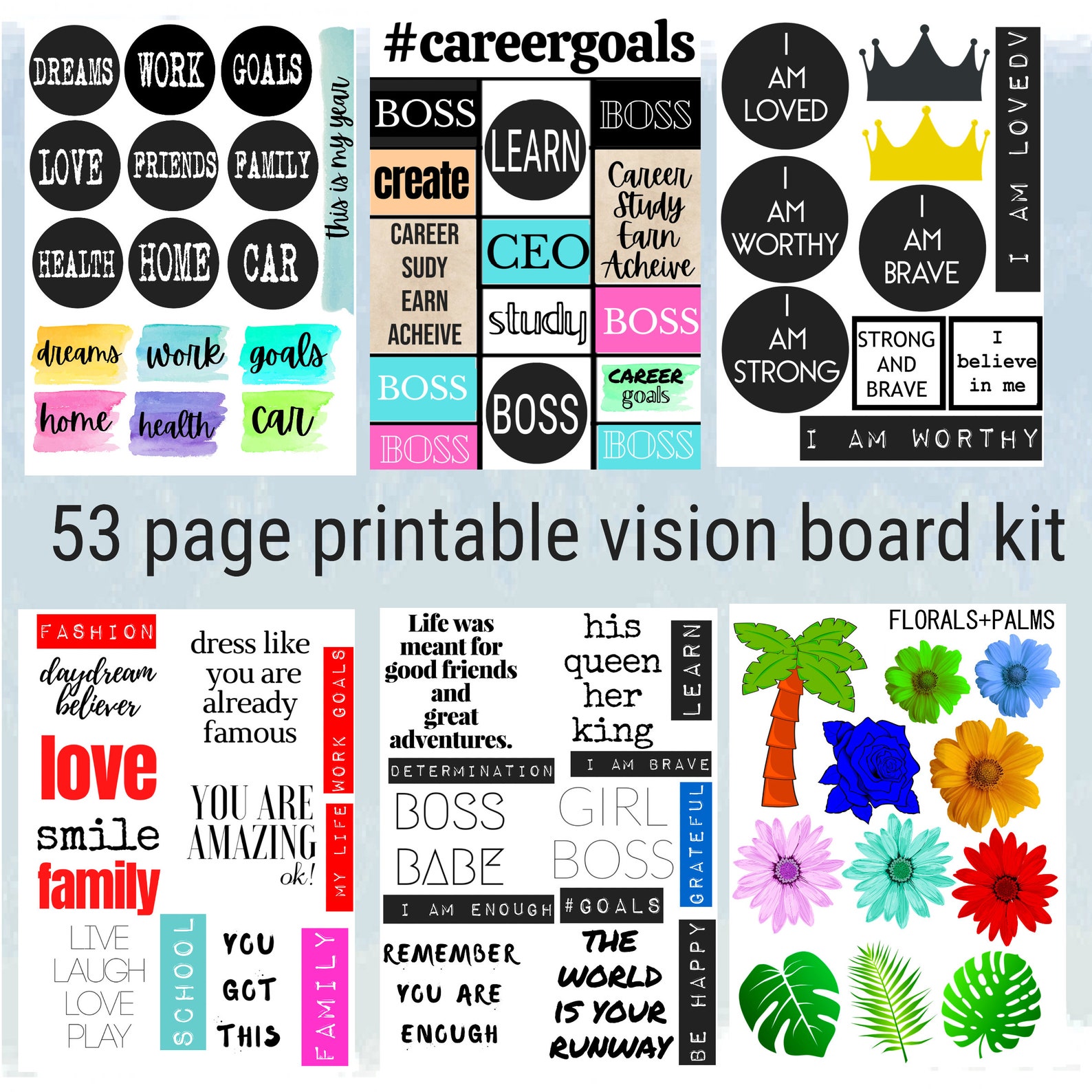Vision Board Kit With Printable Words Quotes Images Frames Etsy