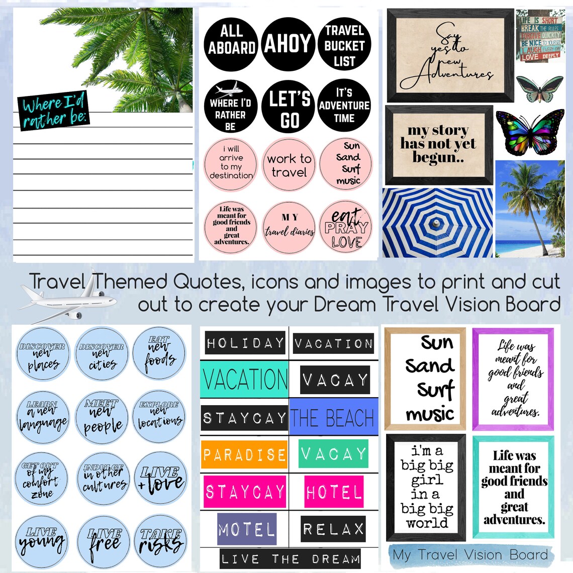 Travel Goals Vision Board Kit Printable Vision Board Quotes - Etsy ...