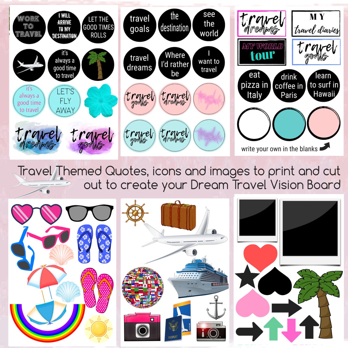 Travel Goals Vision Board Kit Printable Vision Board Quotes - Etsy ...