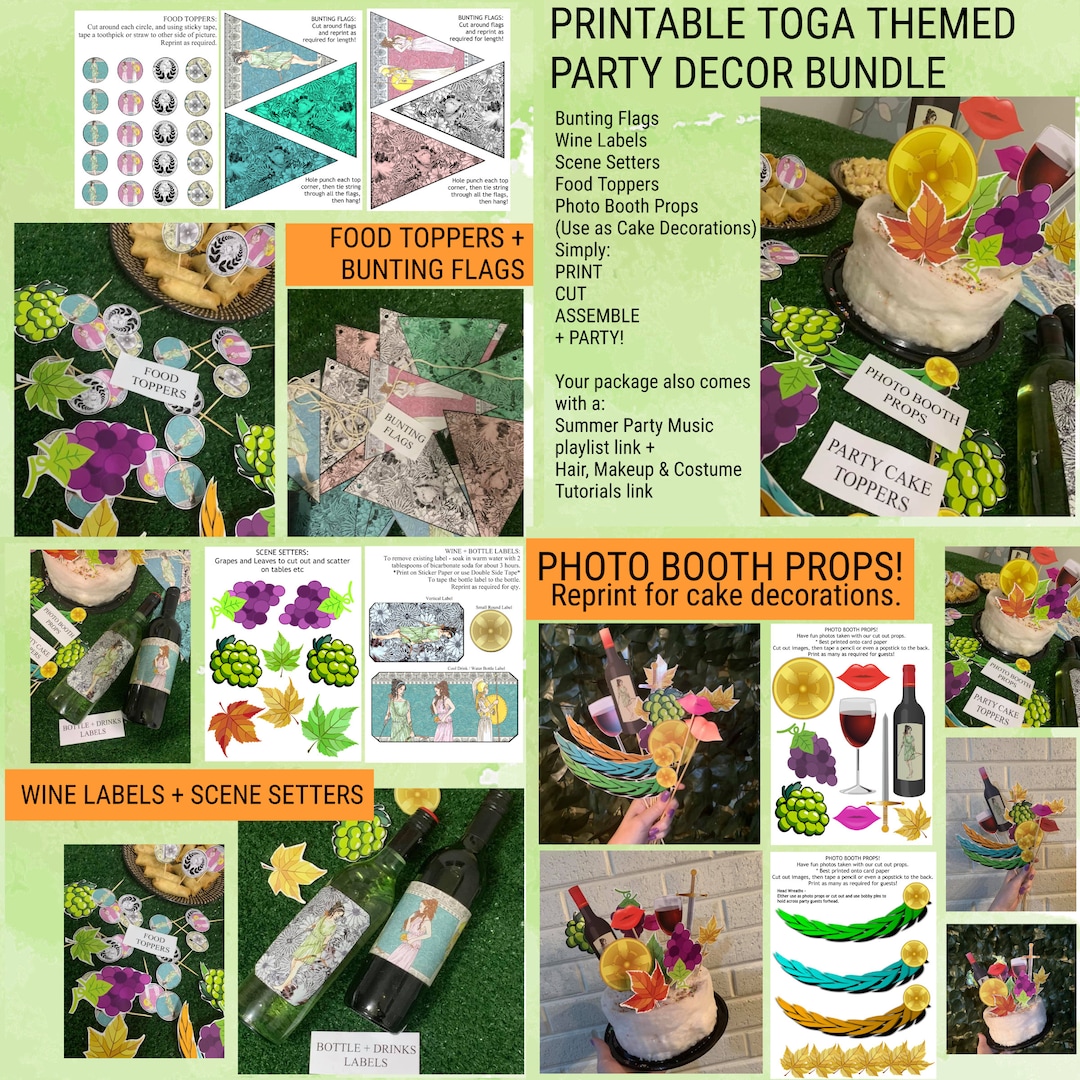 Toga Party Printable Party Pack / Toga Photo Booth Props / Toga Cake ...