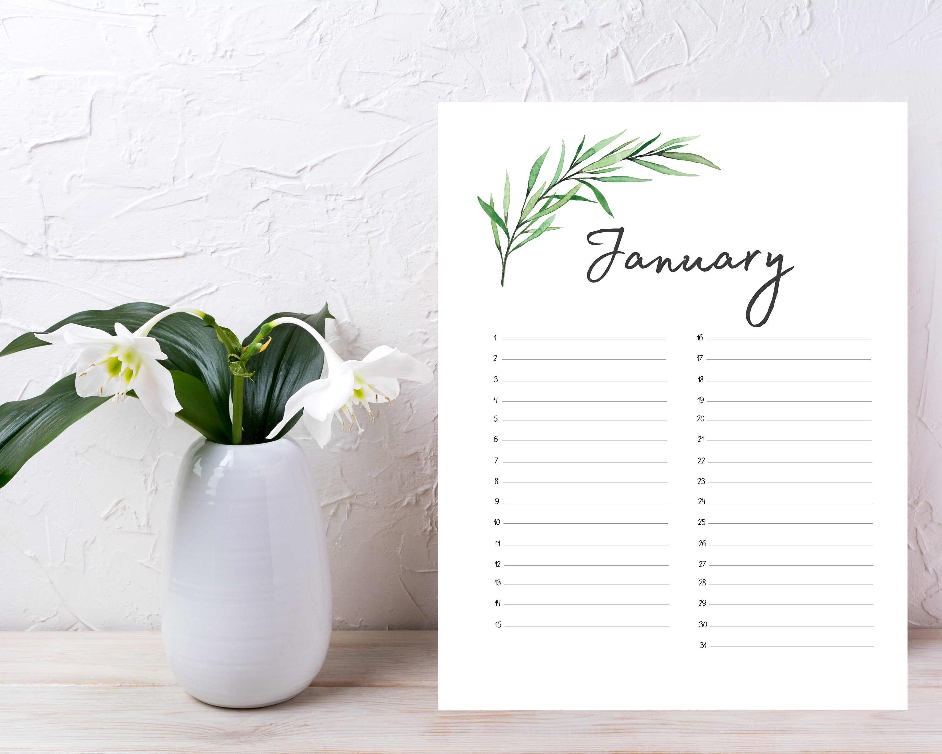 Printable Birthday Calendar, Birthday Calendar Watercolor Greenery ...