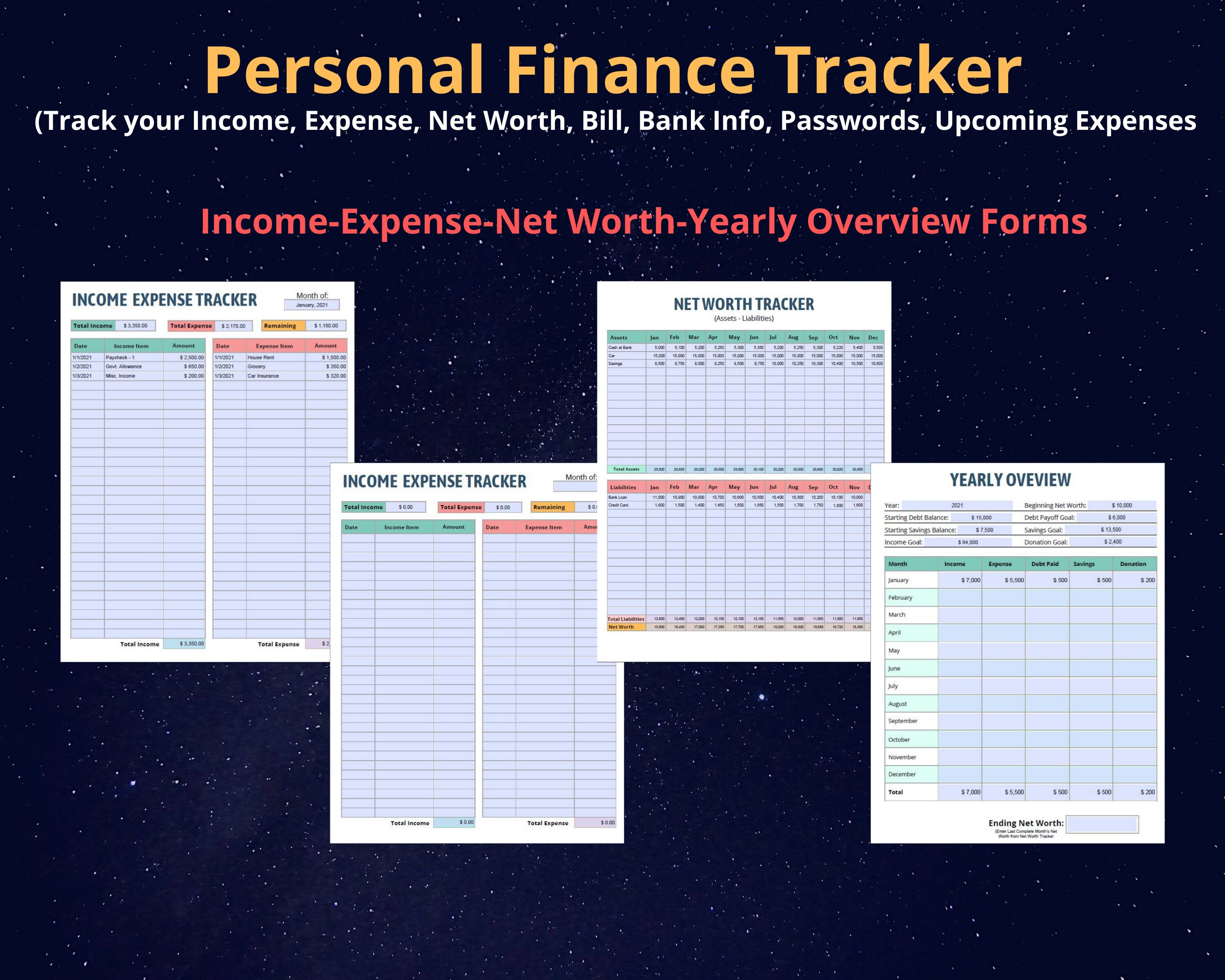 Personal Finance Tracker | Personal Finance Dashboard | Fillable PDF ...