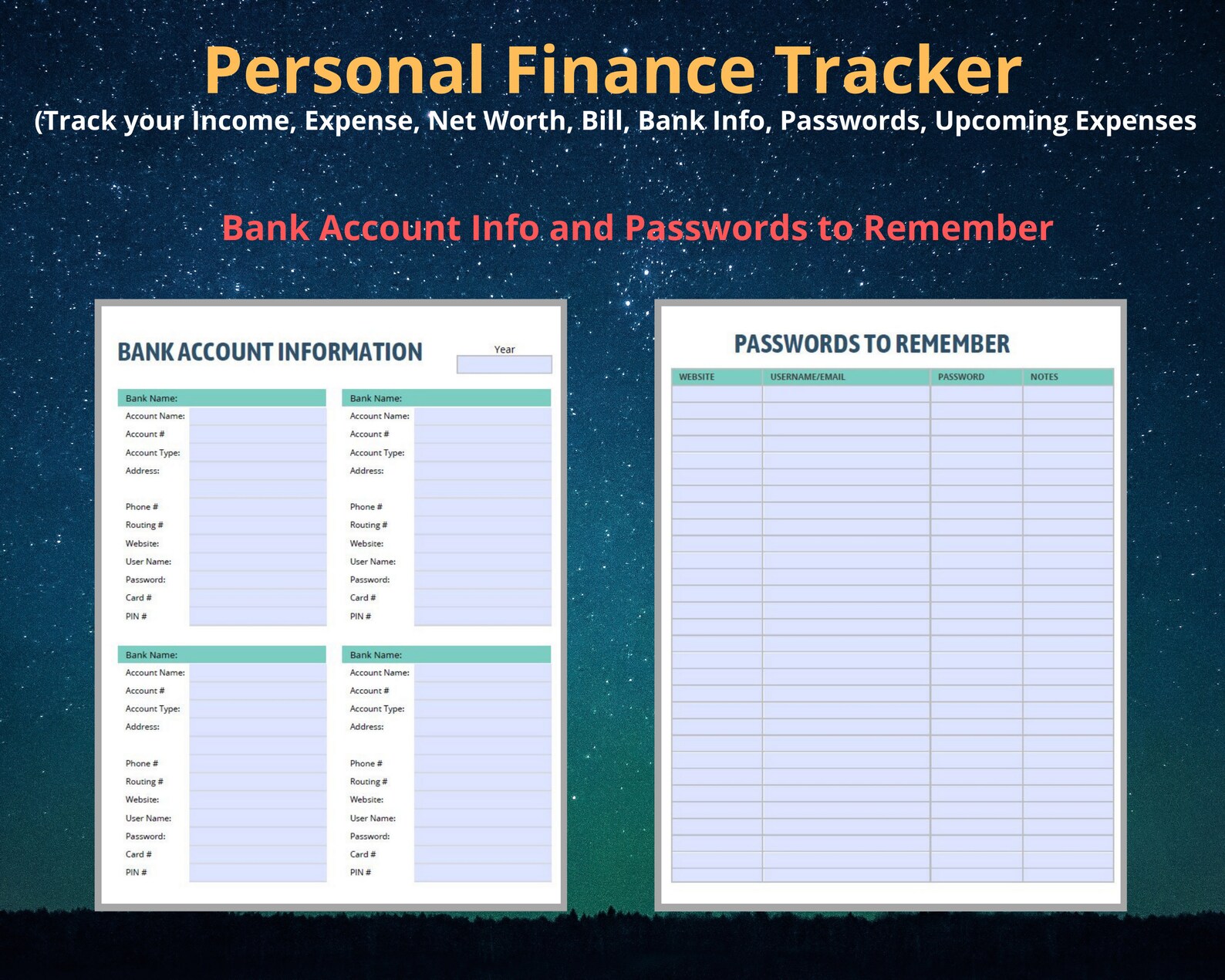 Personal Finance Tracker | Personal Finance Dashboard | Fillable PDF ...