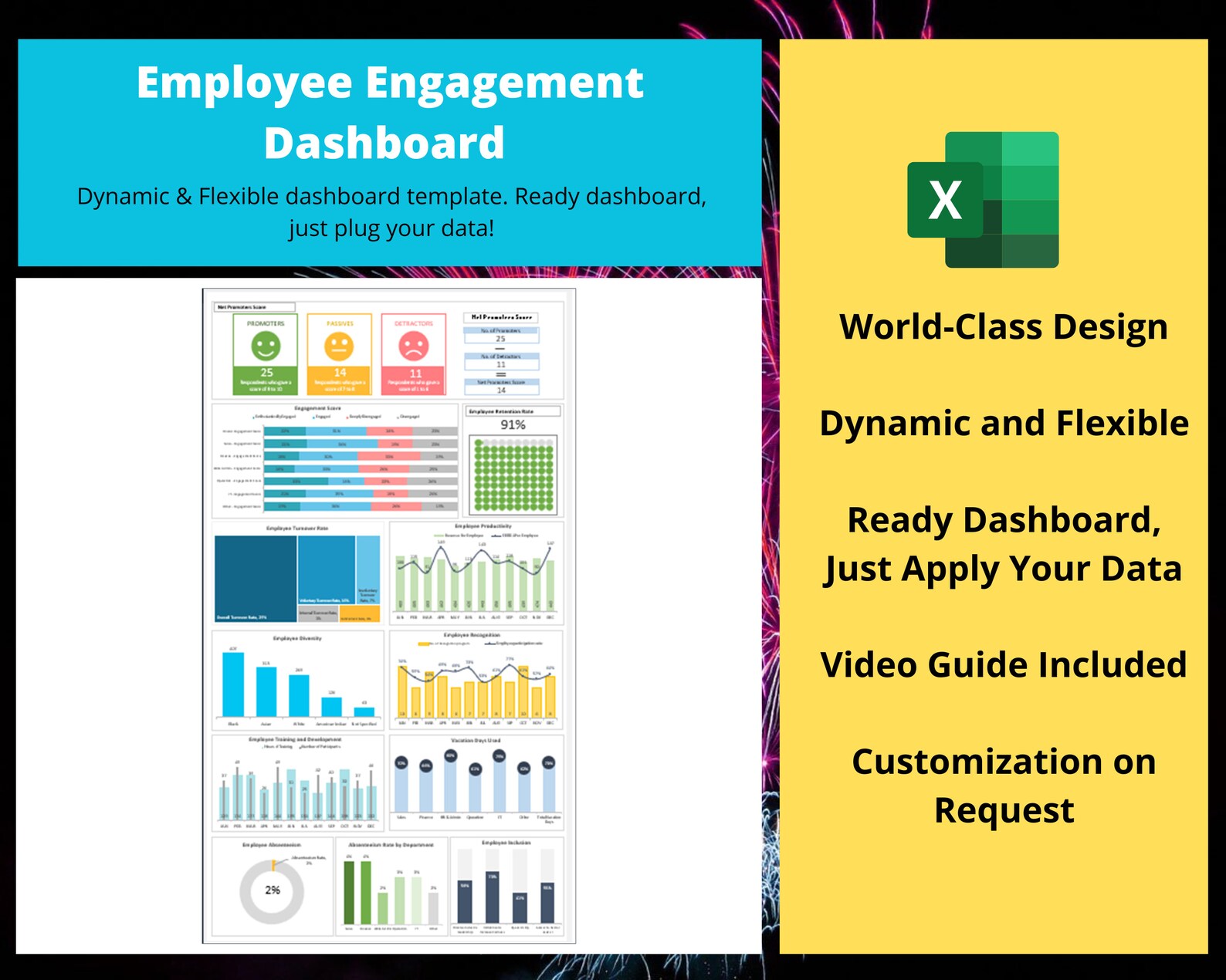Employee Engagement Dashboard - Excel Template, Google Sheets | HR ...
