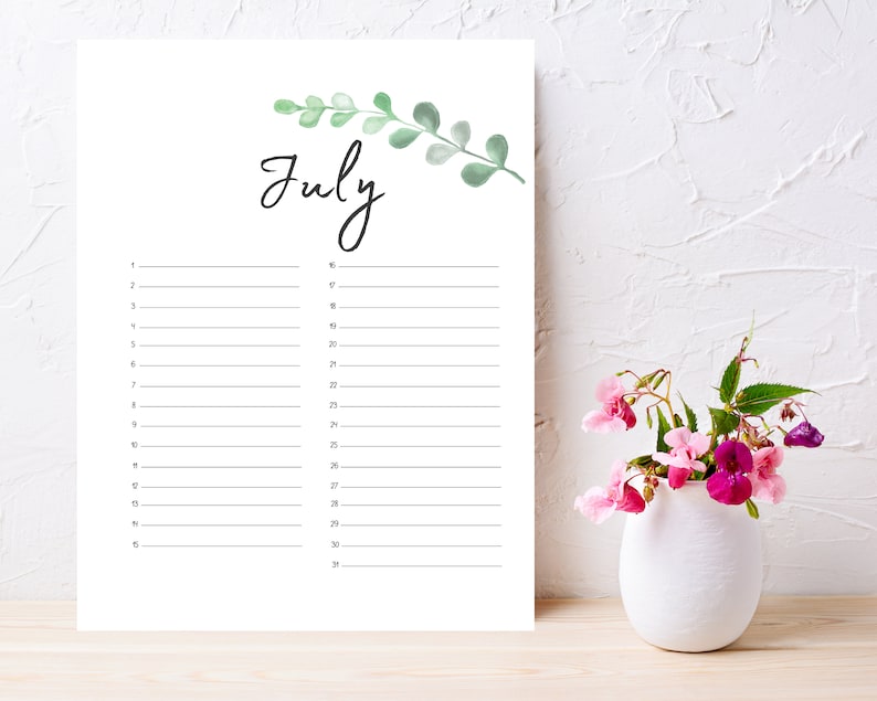 Printable Birthday Calendar, Birthday Calendar Watercolor Greenery ...