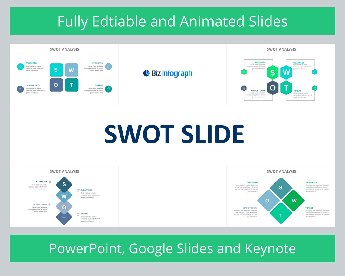 SWOT Slide Infographic Templates Diagram for PowerPoint | Etsy