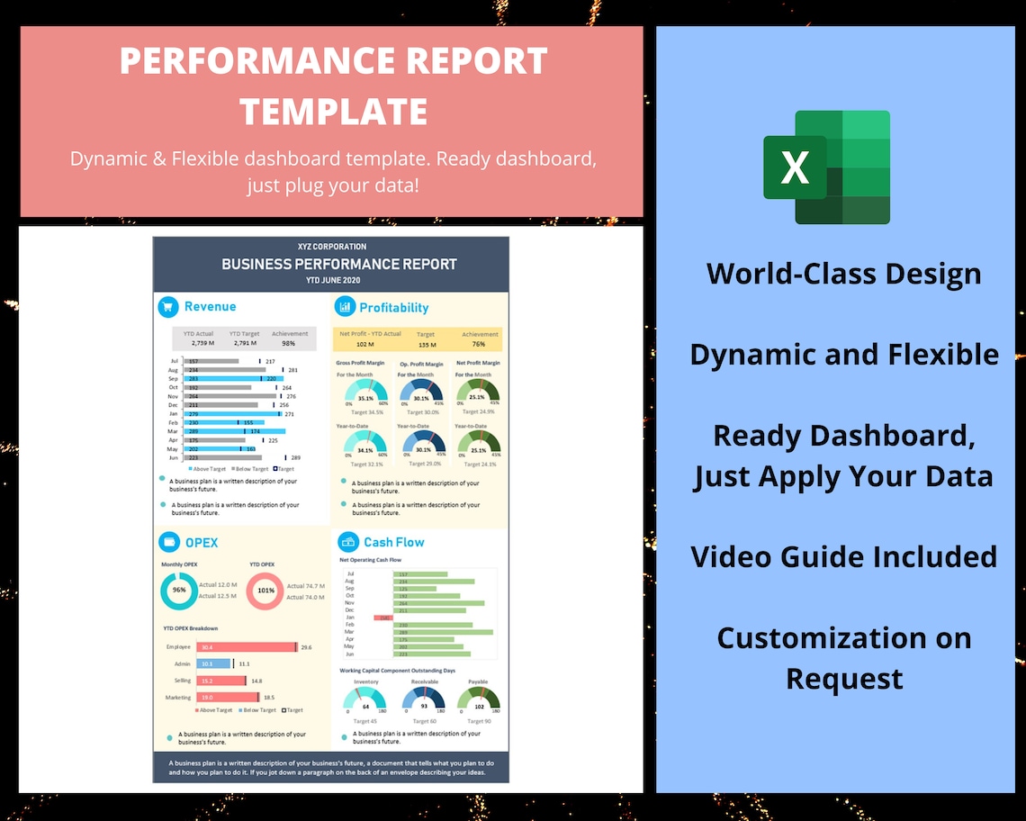 Performance Report Template | Excel Template | Finance Dashboard ...