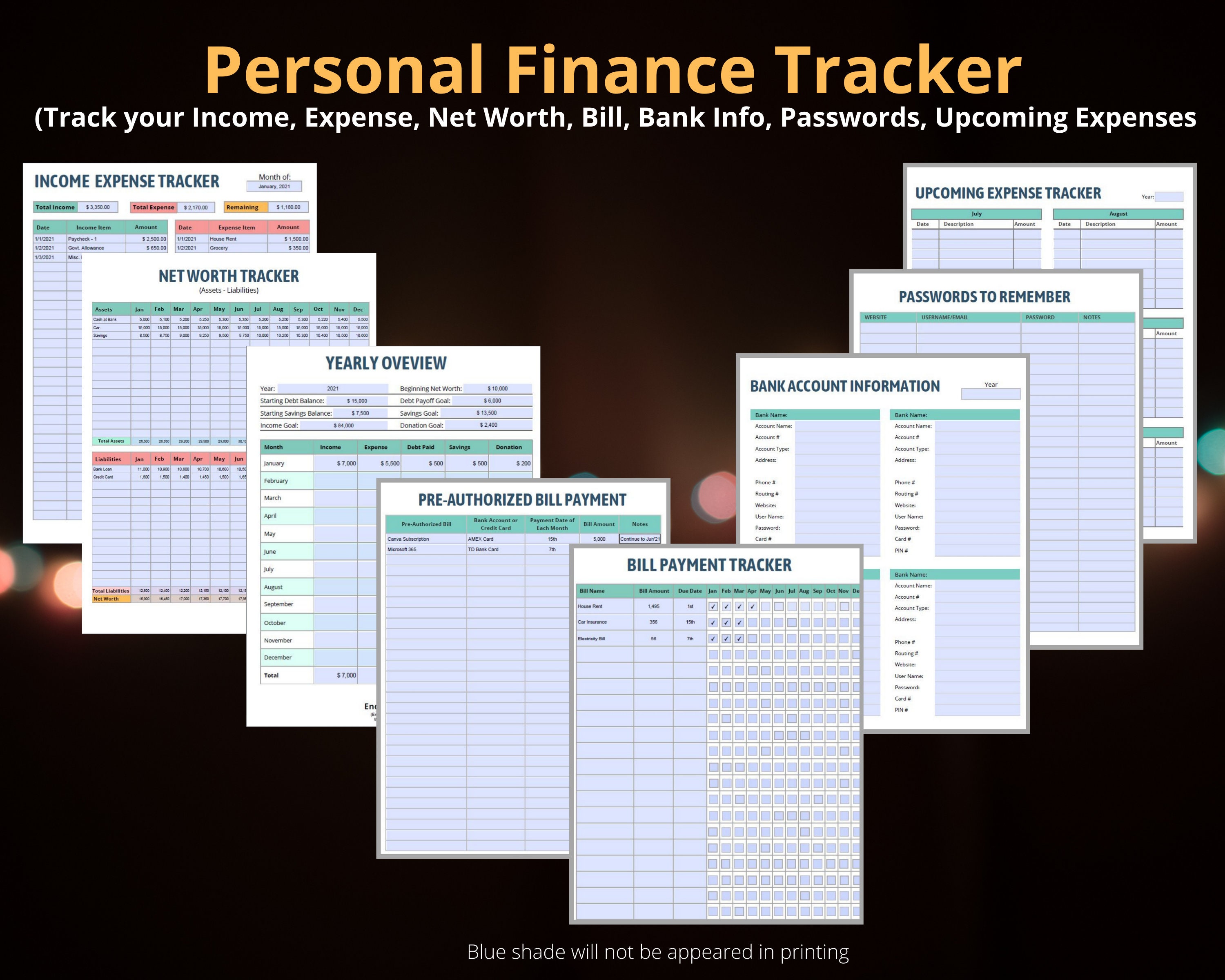 Personal Finance Tracker | Personal Finance Dashboard | Fillable PDF ...