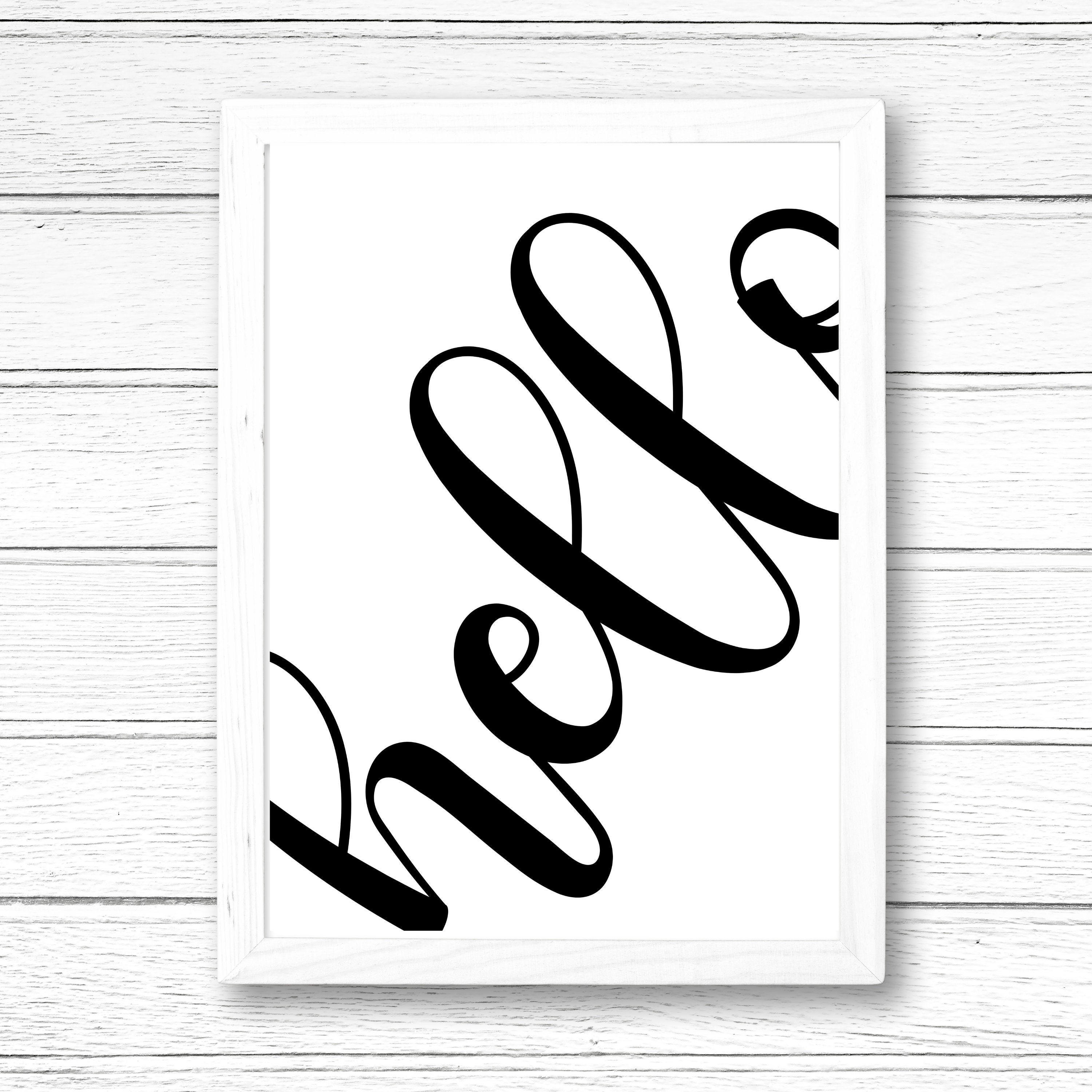 Hello in Cursive Minimalist Typography Printable Wall Art for - Etsy ...