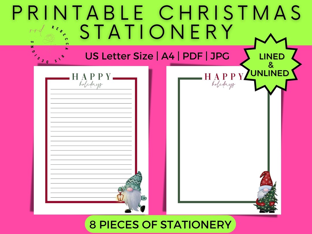 Gnome Christmas Stationery | Printable Holiday Letter Paper (PDF/JPG ...