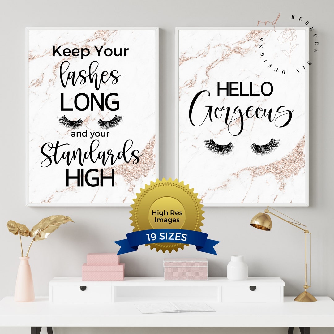 Hello Gorgeous Lashes | Set of 2 Prints | Lashes Printable Wall Art ...