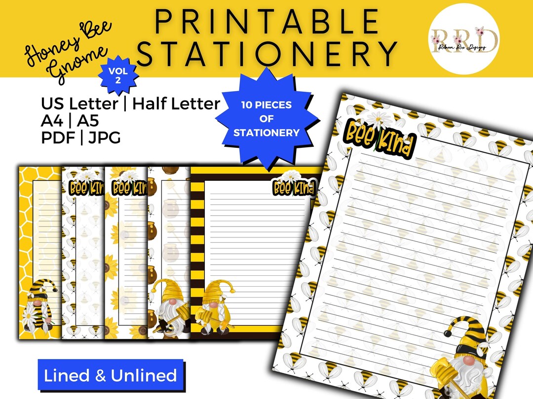 Gnome Stationery PRINTABLE Honey Bee Gnomes Digital Downloads Gnome ...
