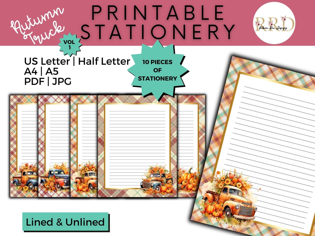 Autumn Truck Stationery: Fall Plaid Writing Paper (digital Download) - Etsy