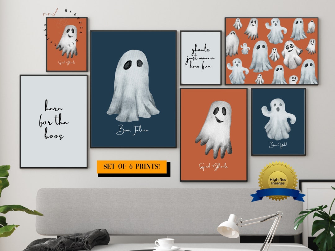 Watercolor Ghost Prints: Spooky Halloween Wall Art Set (digital ...