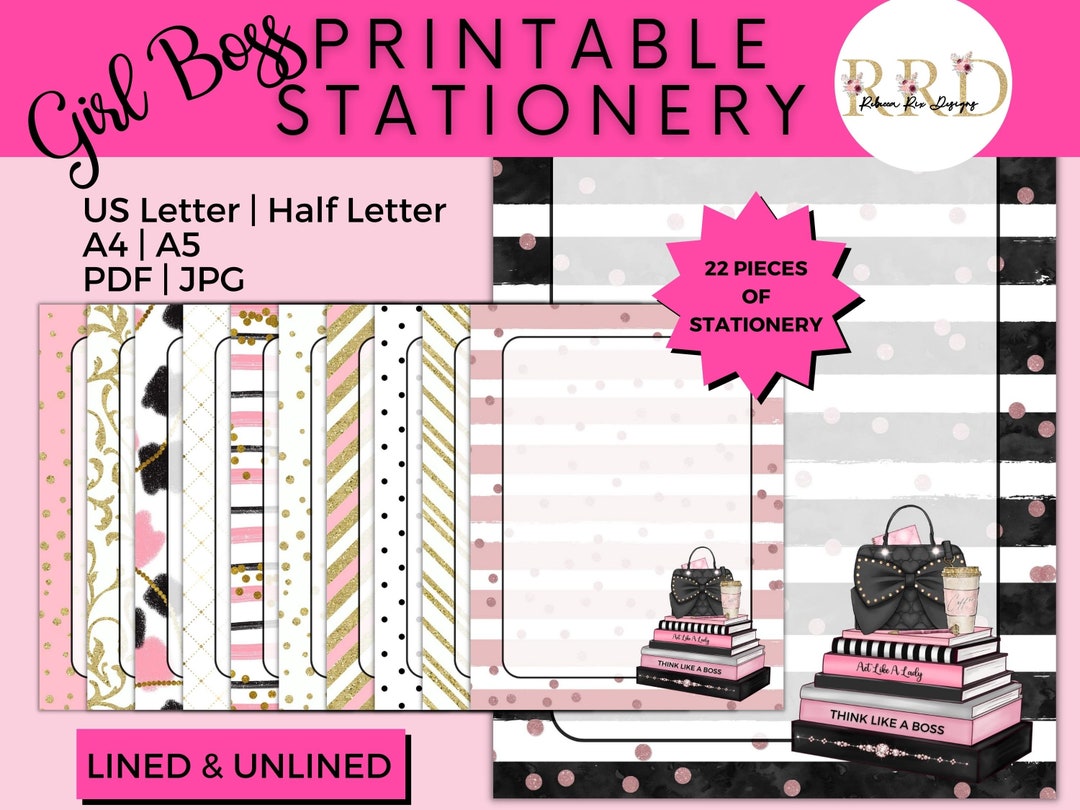 Pink Girl Boss Stationery: Printable Note Paper (digital Download) - Etsy