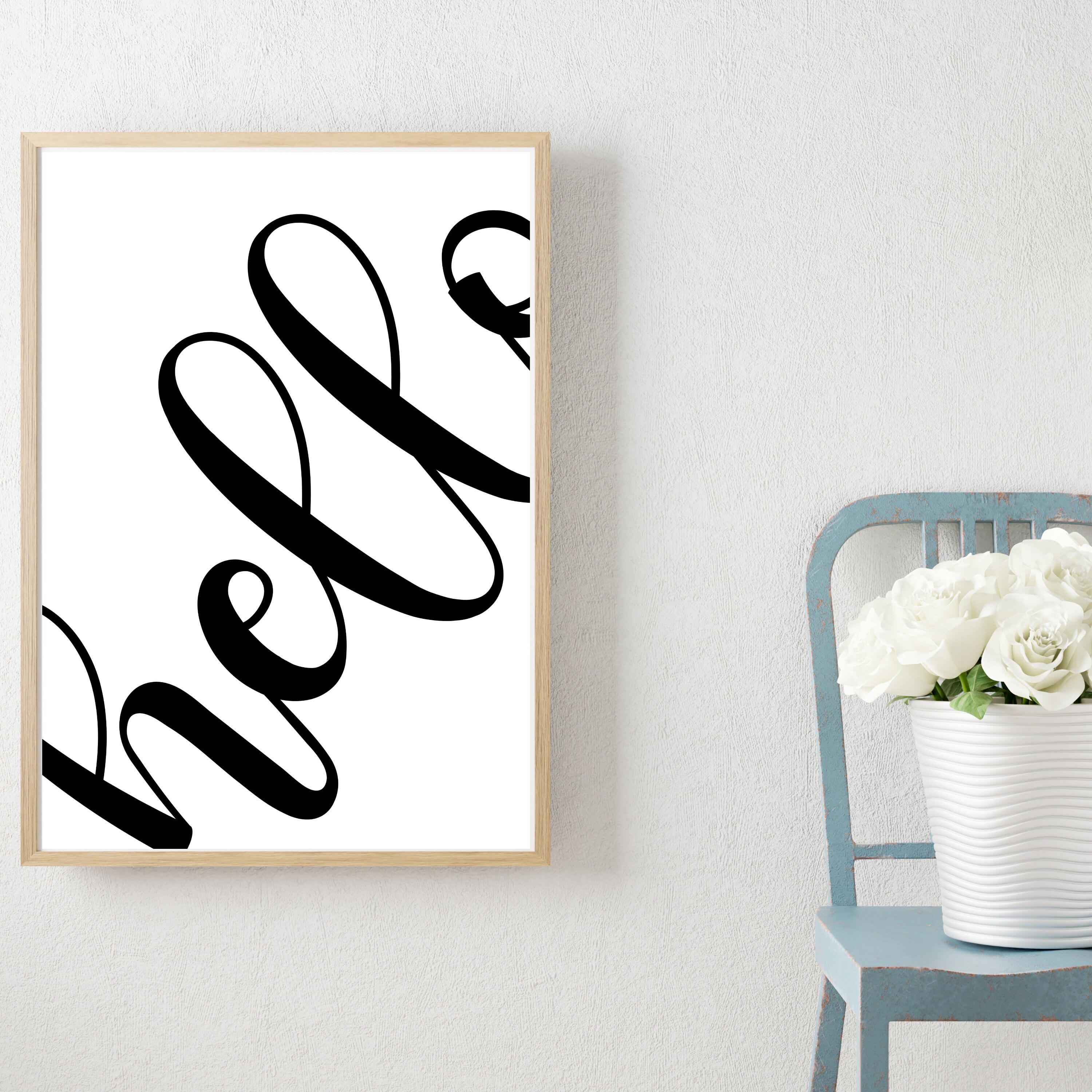 Hello in Cursive Minimalist Typography Printable Wall Art for - Etsy