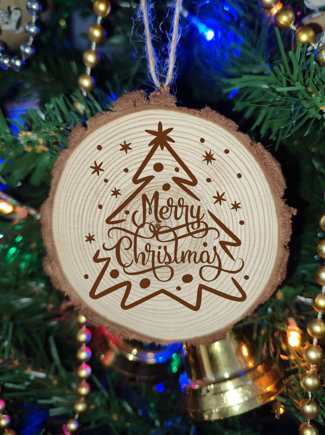 Merry Christmas Sign Tree Wreath Winter Festive Natural Wooden - Etsy