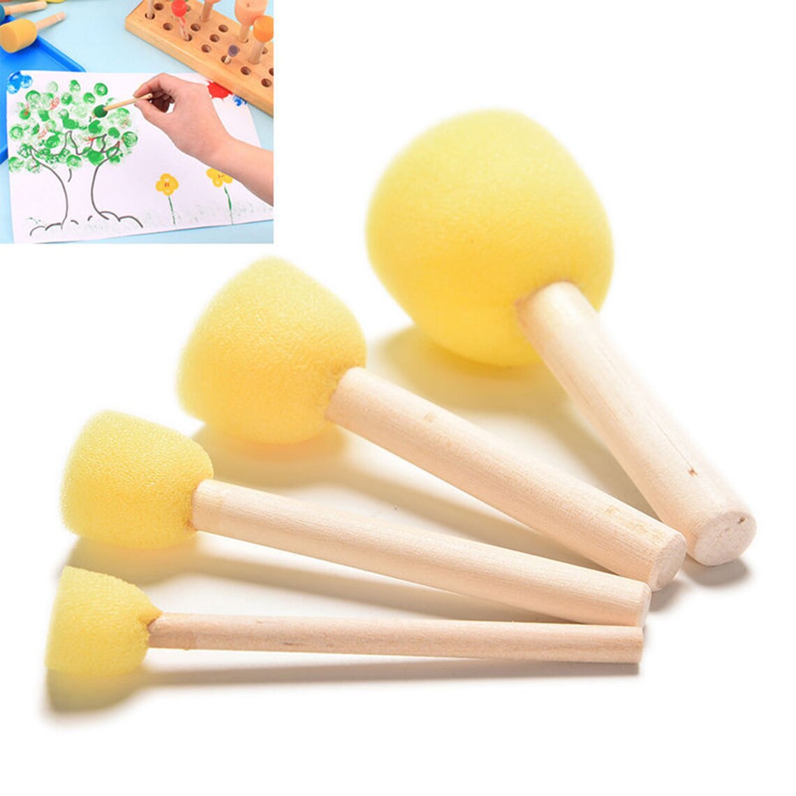 Set of 4 Sponges Craft Decoupage Painting Tool Wooden Handle Sponge Art ...