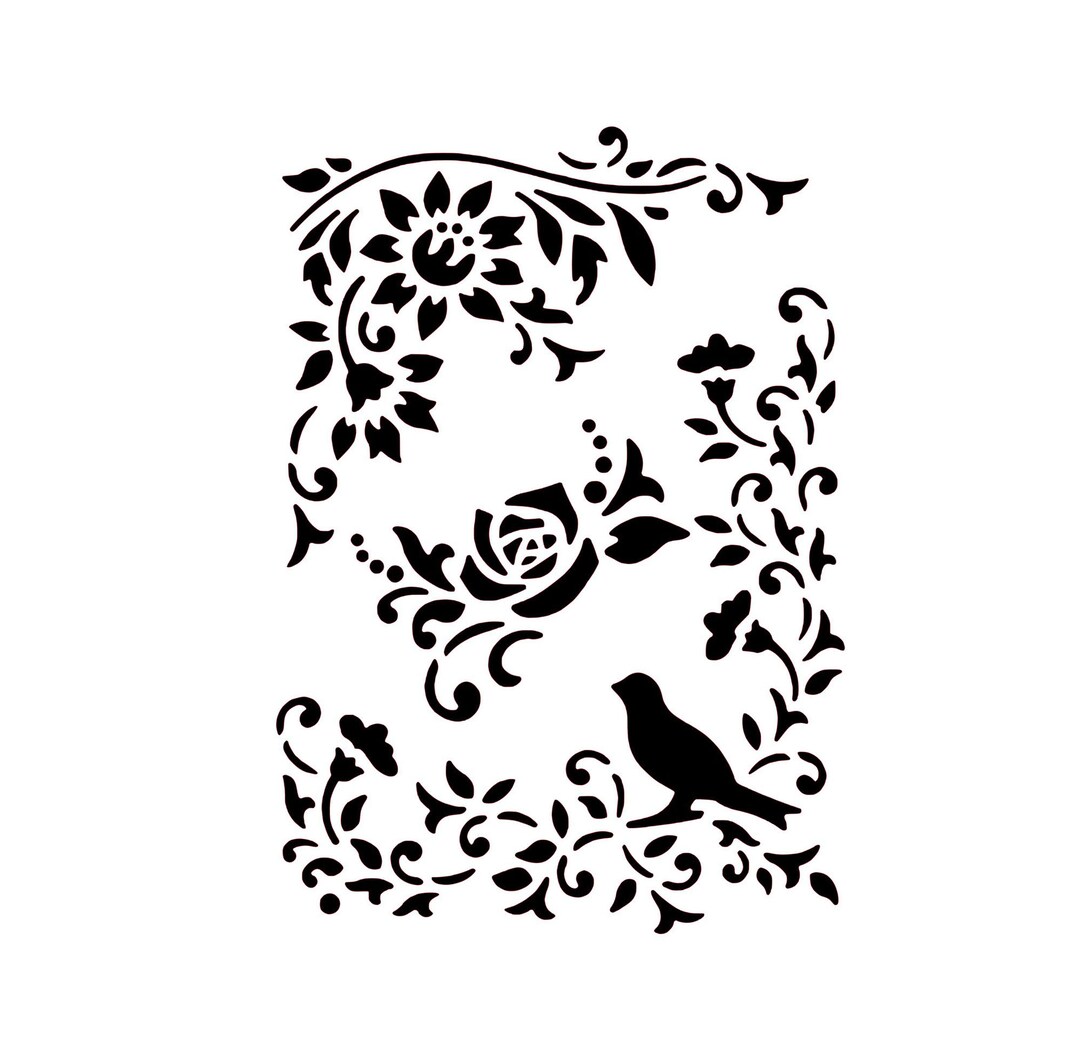 Bird Pigeon & Flower Border Stencil, Shabby Chic Decor (reusable or ...