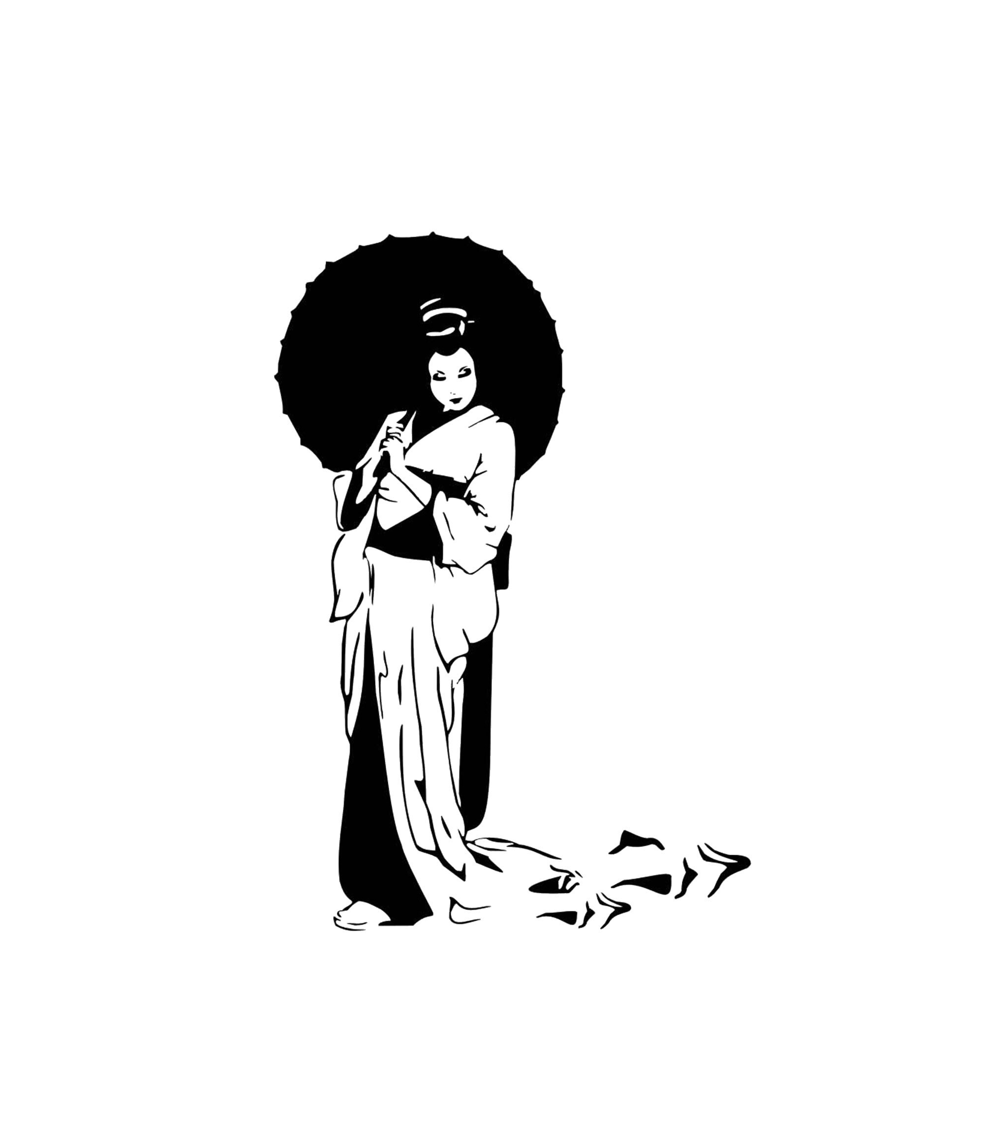 GEISHA UMBRELLA Reusable Stencil Sizes A5 A4 A3 Oriental Exotic Art ...