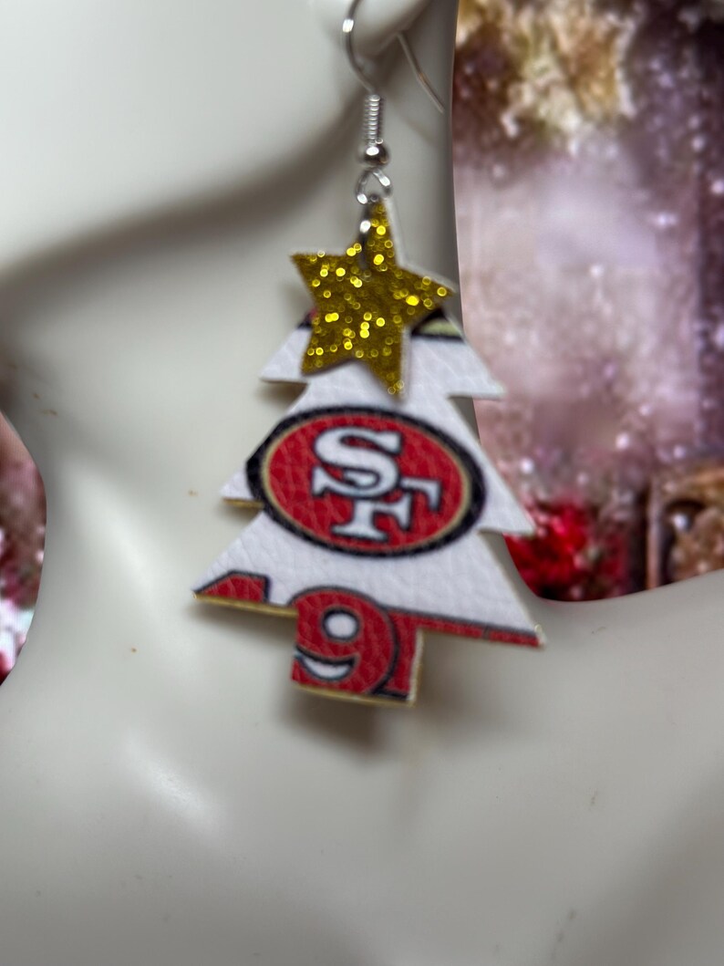 49ers Christmas Tree Earrings: Gold Sparkle San Francisco Football ...