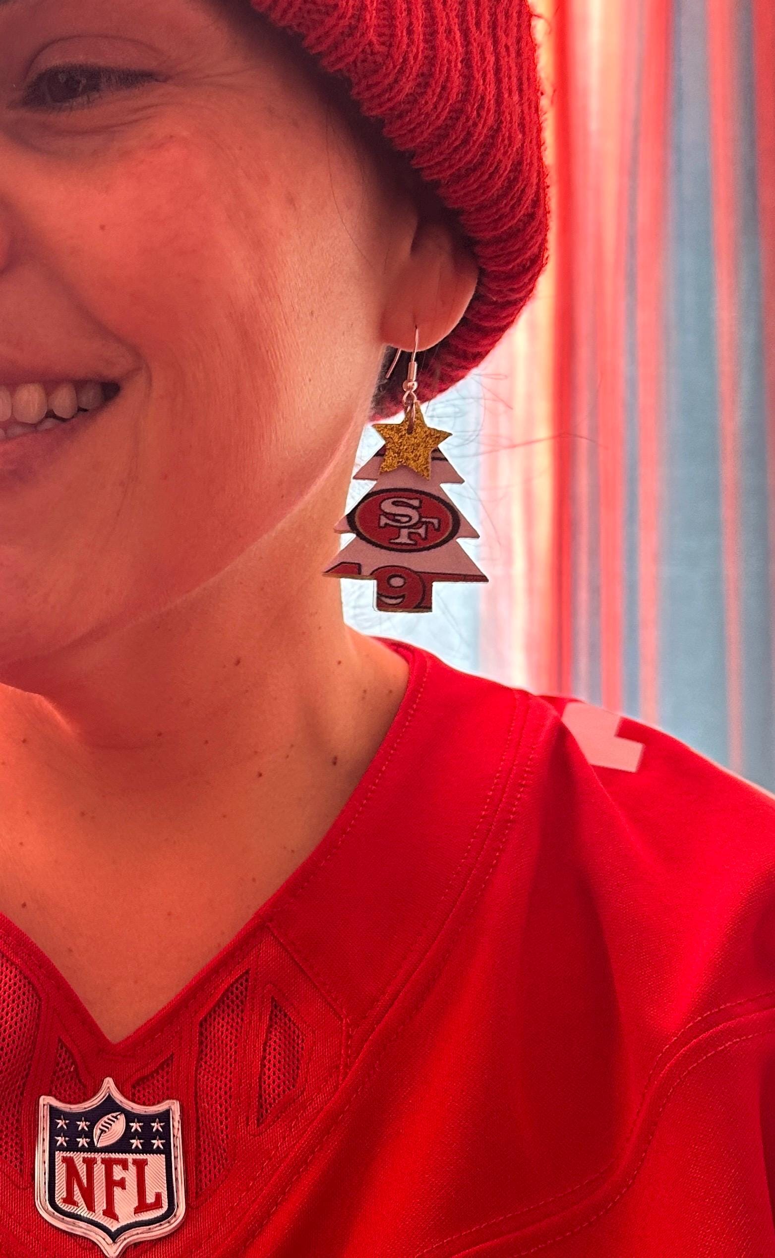 49ers Christmas Tree Earrings: Gold Sparkle San Francisco Football ...