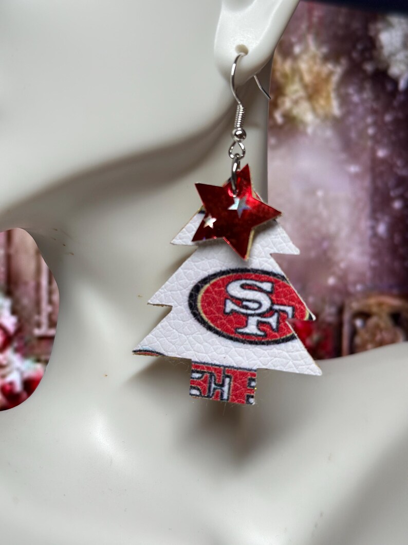 49ers Christmas Tree Earrings: Gold Sparkle San Francisco Football ...