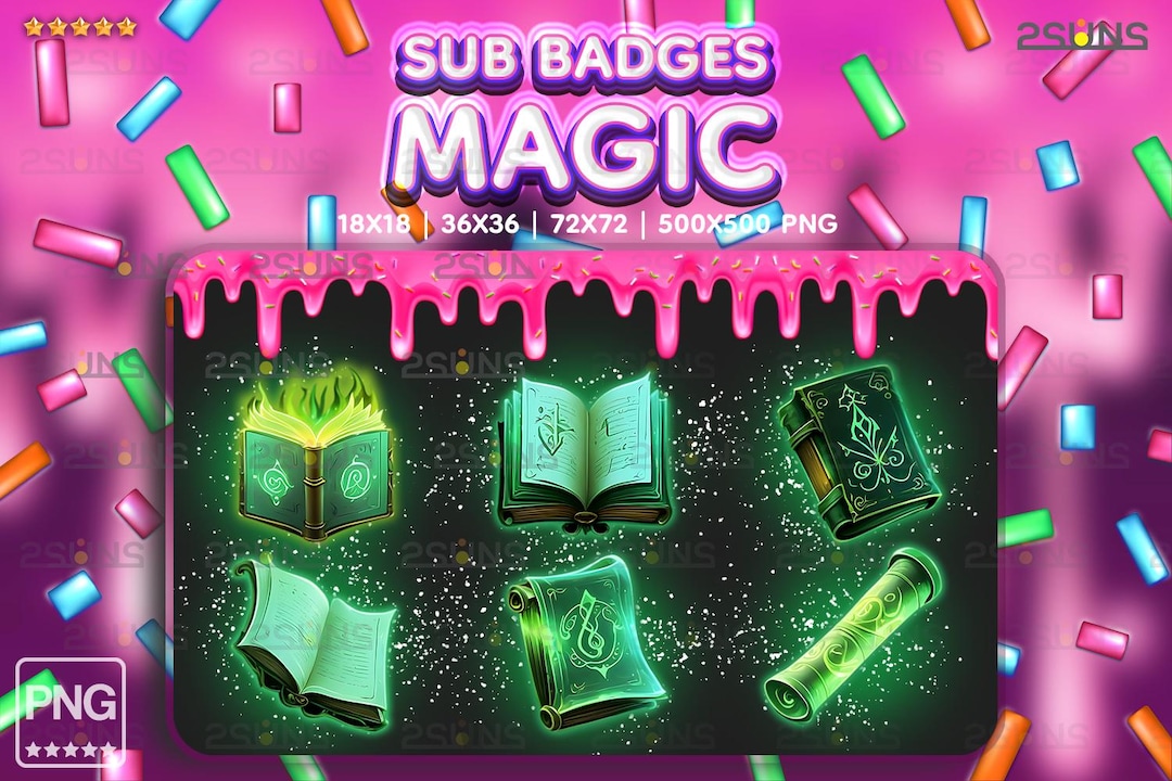 6 Magic Sub Badges Book of Spells, Goth Twitch Badges Scroll ...
