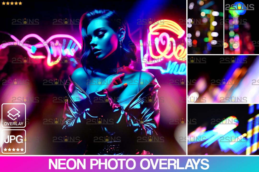 Neon Photoshop Overlays, Bokeh Overlays, Neon Background, Neon Light ...