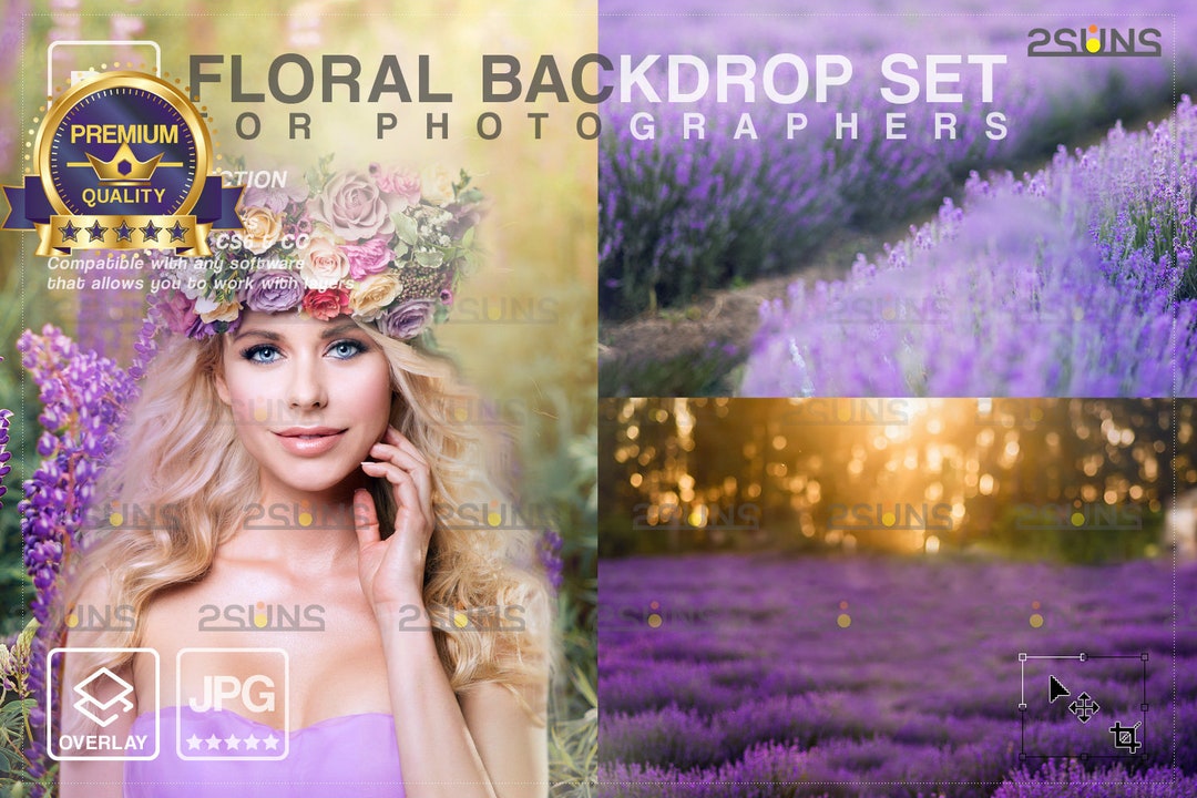 Digital Flower Backdrop, Flower Photoshop Overlays, Flower Overlay ...