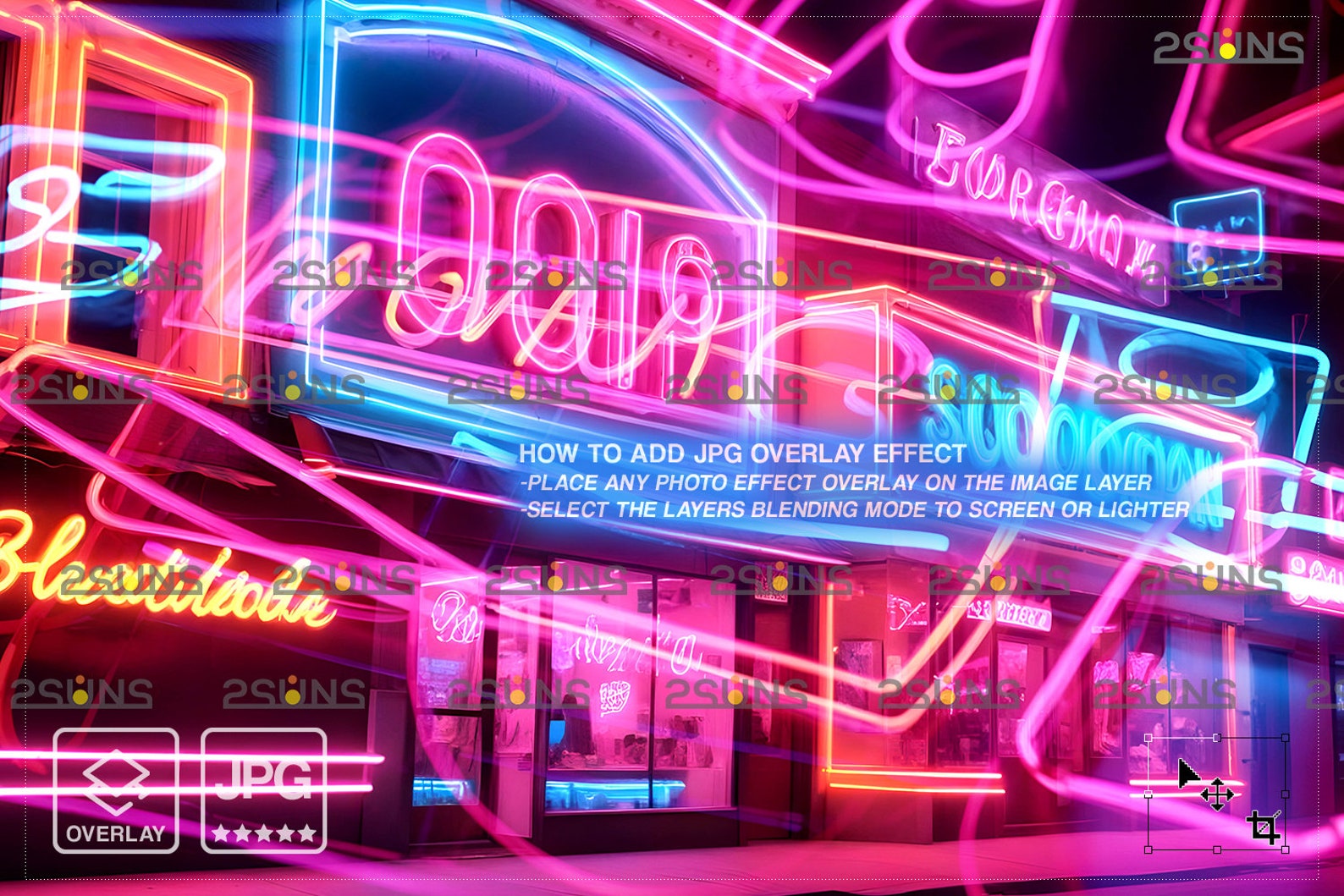 Neon Photoshop Overlays, Bokeh Overlays, Neon Background, Neon Light ...