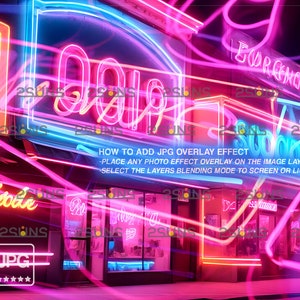 Neon Photoshop Overlays, Bokeh Overlays, Neon Background, Neon Light ...