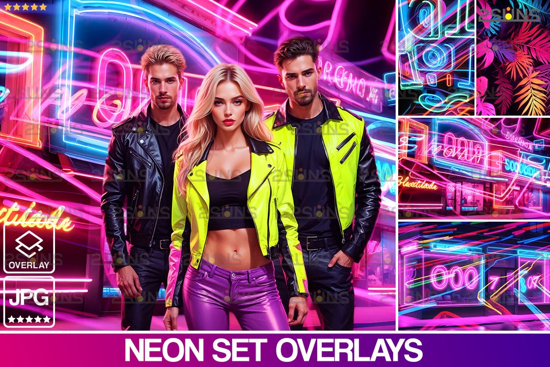Neon Photoshop Overlays, Bokeh Overlays, Neon Background, Neon Light ...