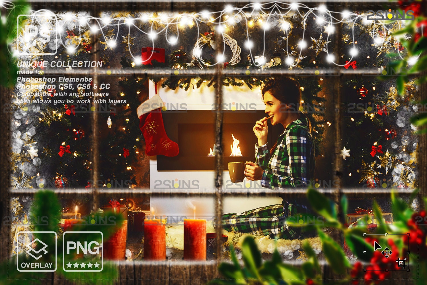 Christmas Window Overlay Photoshop Overlay Christmas - Etsy