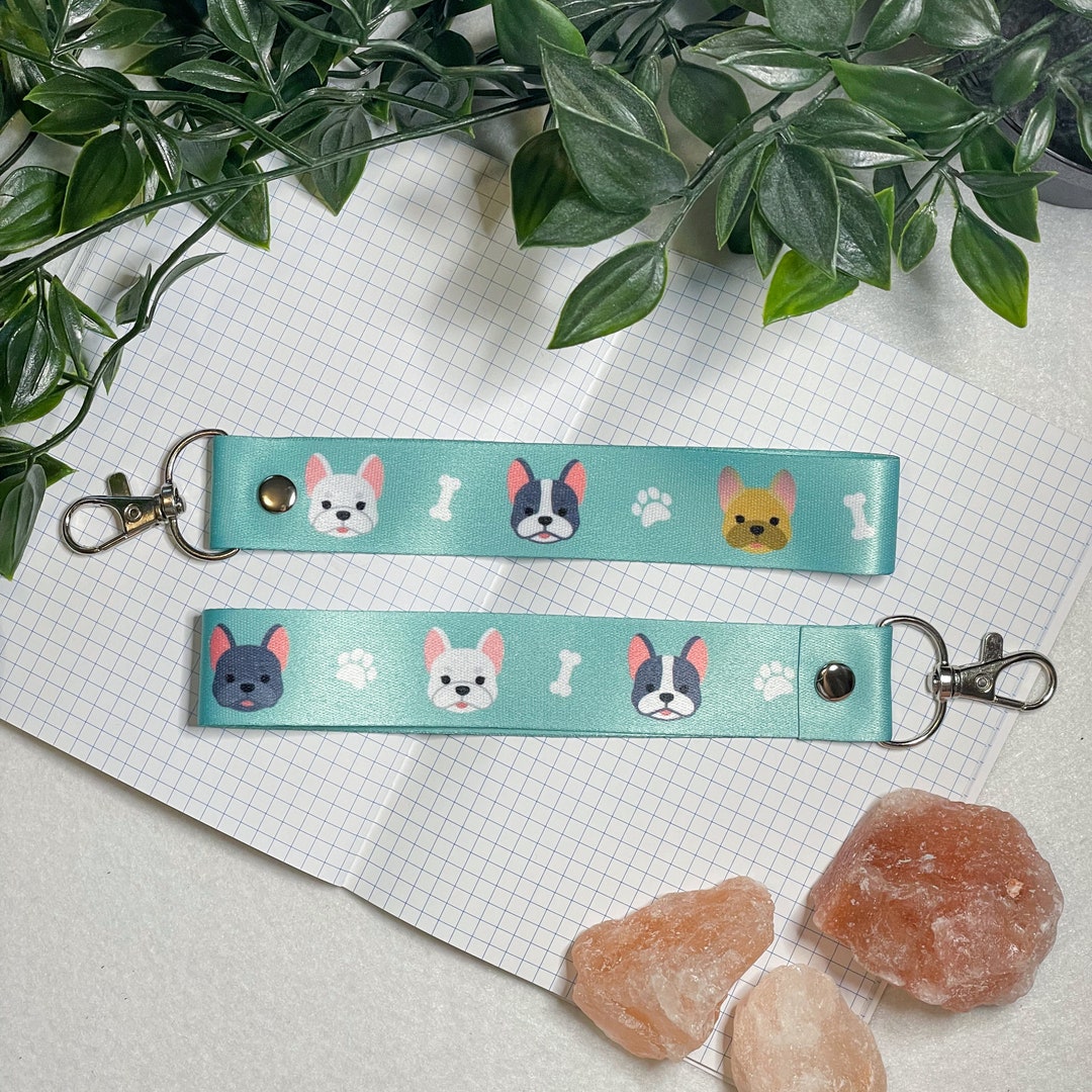 French Bulldog Fawn Blue White Wrist Key Strap, Lanyard, Key Fob, Pass ...