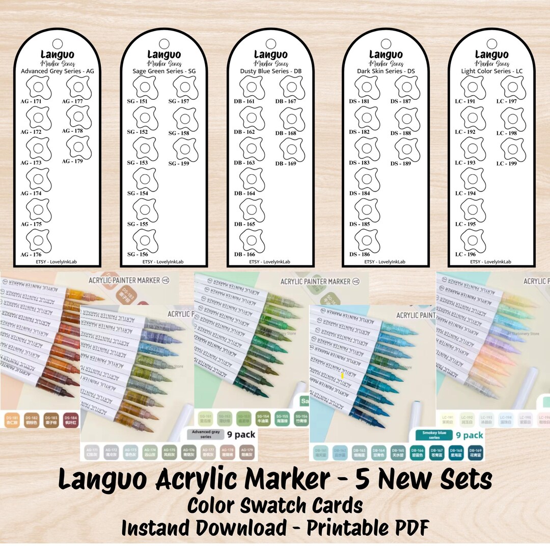 Languo Acrylic Brush Marker Swatches for 5 New Sets ONLY - Digital PDF ...