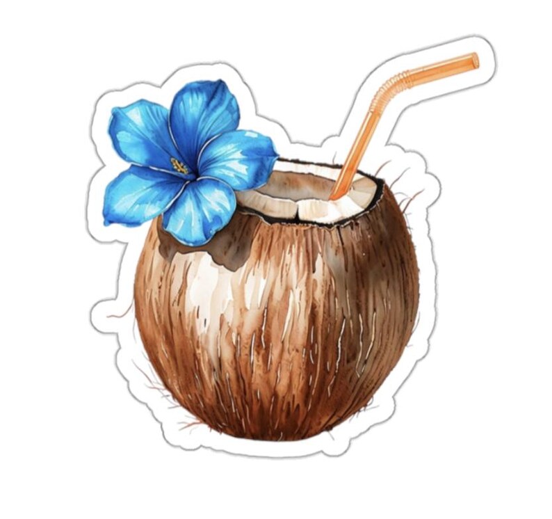 Coconut Sticker | Tropical Beach Sticker for Laptop, Water Bottle ...