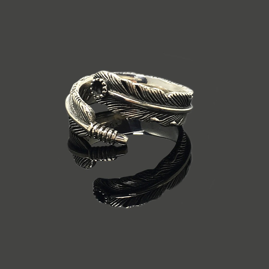 Takahashi Goro Onyx Feather Ring 925 Sterling Silver Ring Man Woman Ring Lover Ring Biker Ring ...
