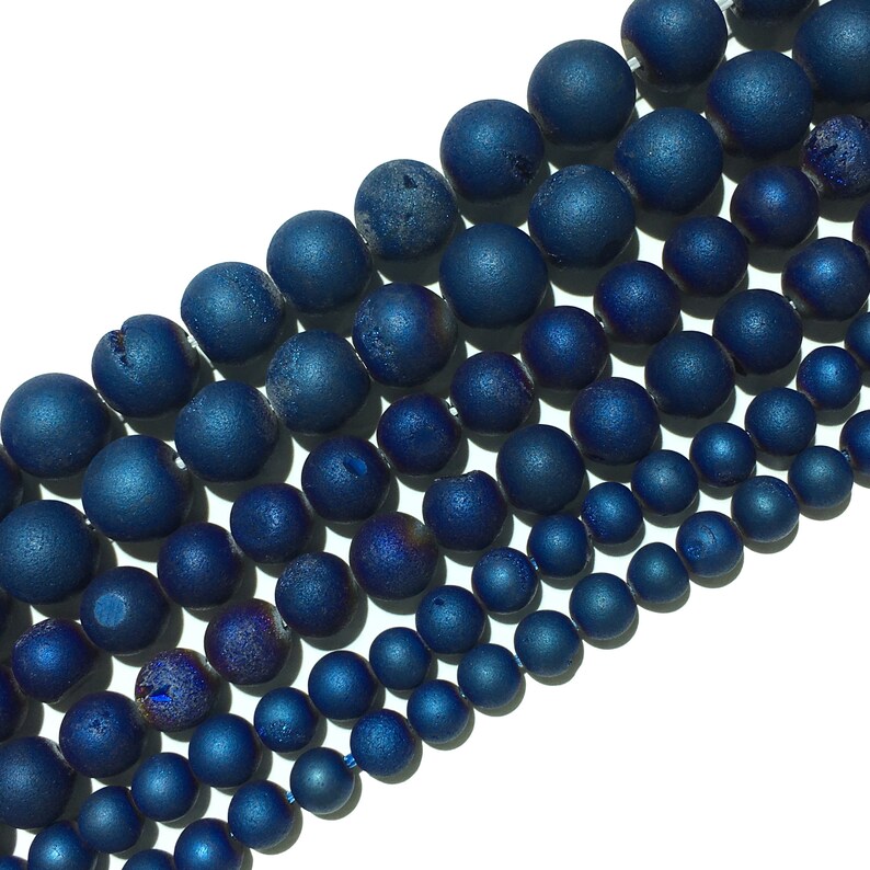 Natural Matte Druzy Navy Blue Beads 4mm 6mm 8mm 10mm Round Loose ...