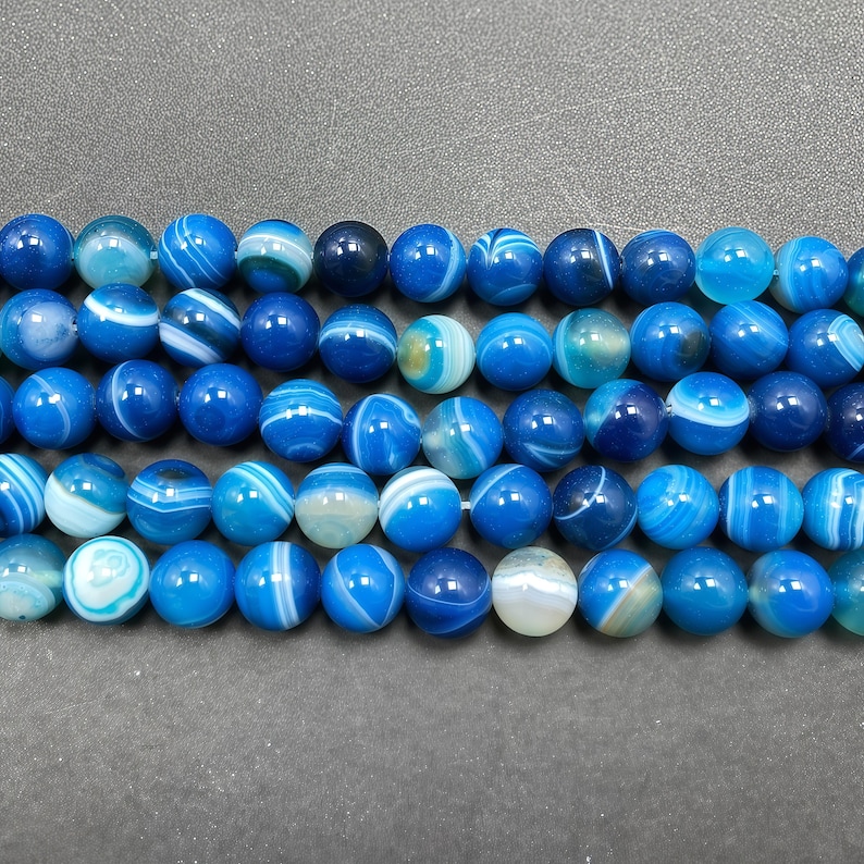 Natural Blue Striped Agate Beads 4mm 6mm 8mm 10mm Round Loose Gemstone ...